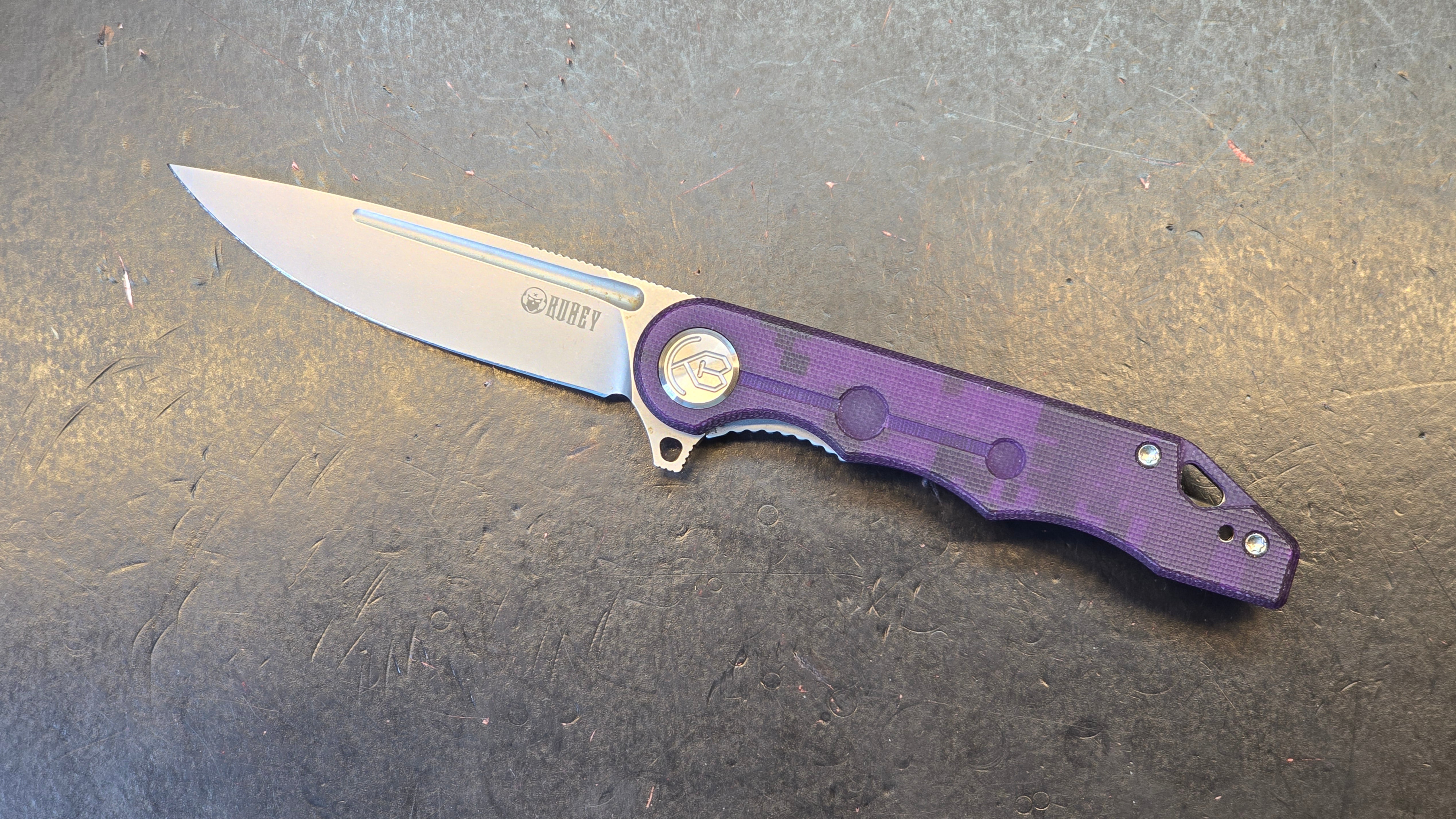 Kubey Mizo Folding Knife Purple Digi Camo G10 Handle Aus-10 – TEK